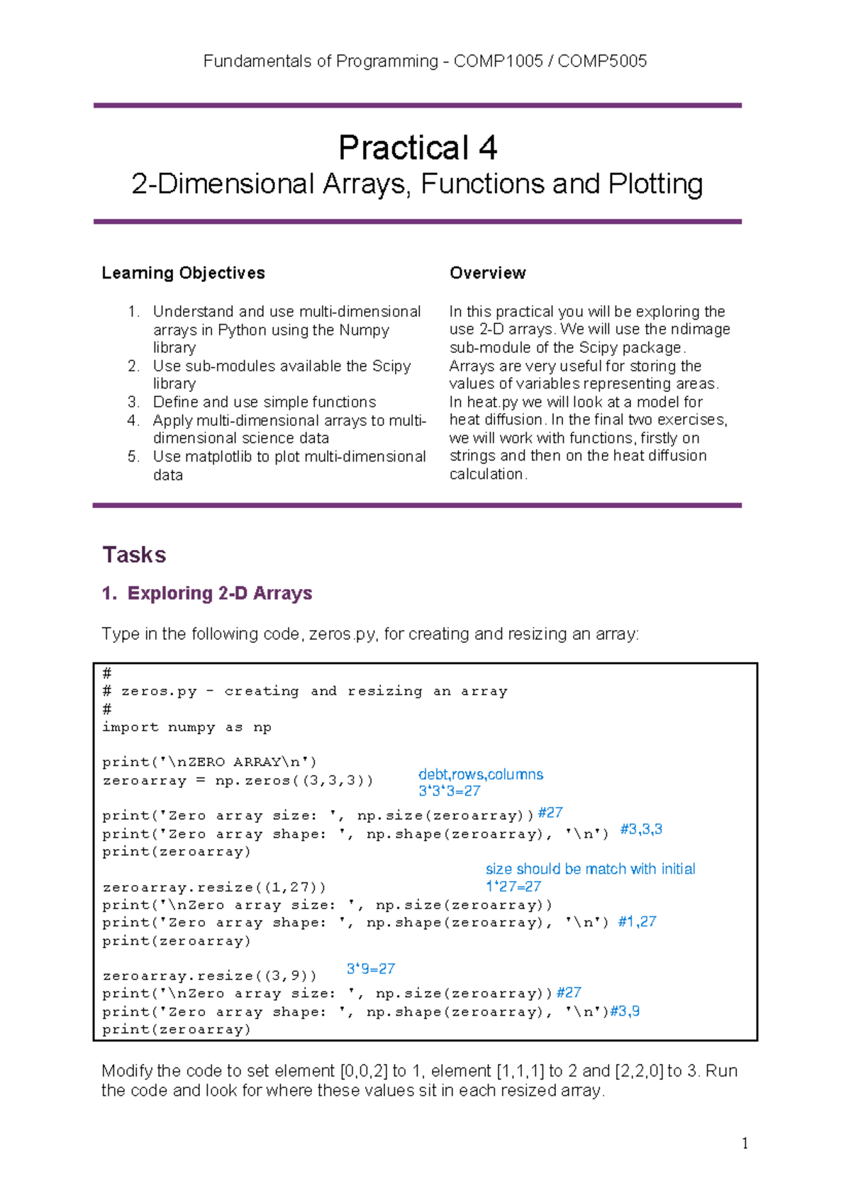 Practical 4 - COMP1005 COMP5005 Arrays, Functions & Plotting Guide - Studocu