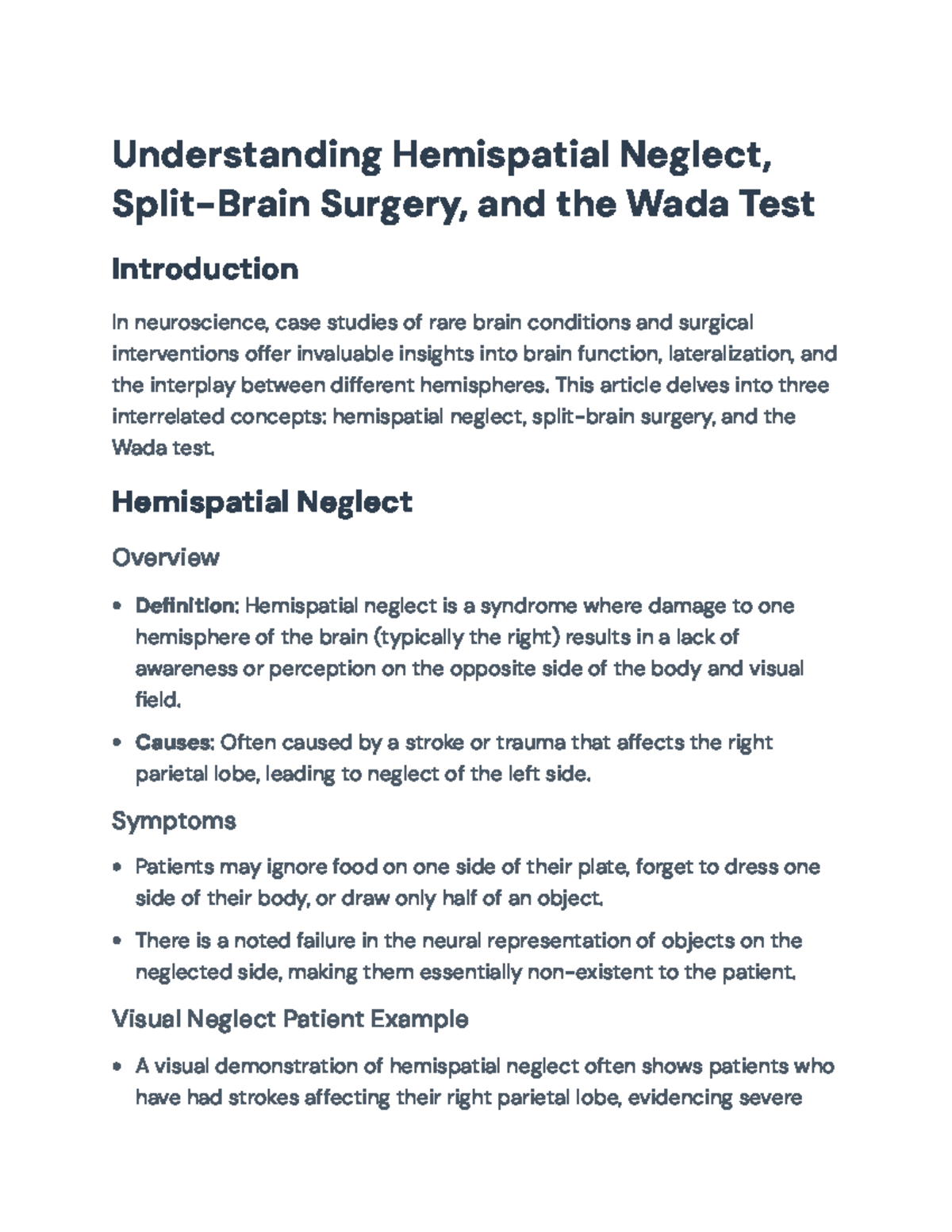 Understanding Hemispatial Neglect, Split-Brain Surgery, & Wada Test ...