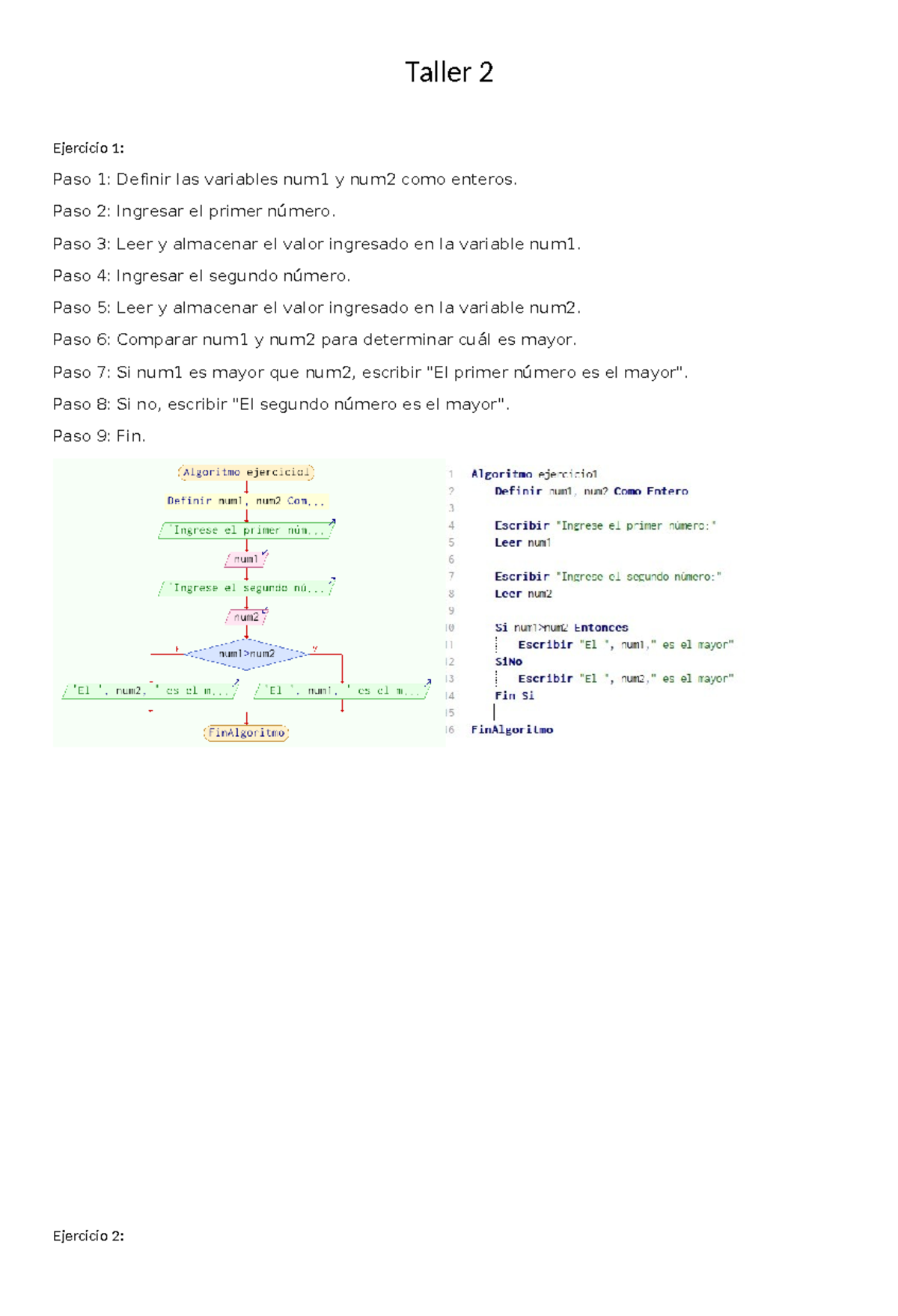 Taller 2: Diagramas de Flujo y Pseudocódigo en Pseint - Studocu