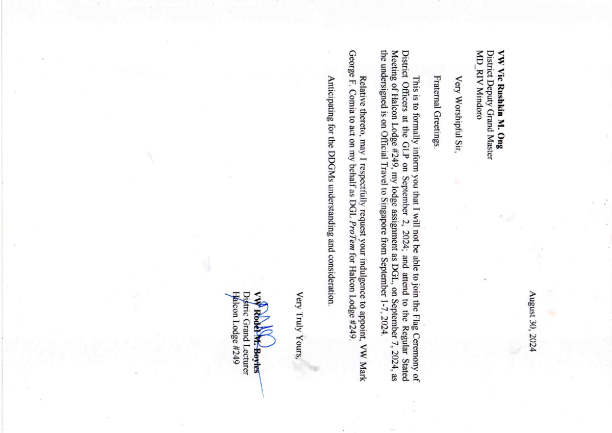 Letter to DDGM: Official Travel Notification for DGL ProTem Appointment ...