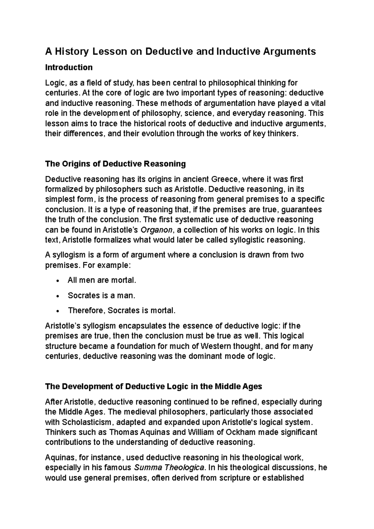 Notes Deductive And Inductive Arguments A History Lesson On Deductive And Inductive Arguments