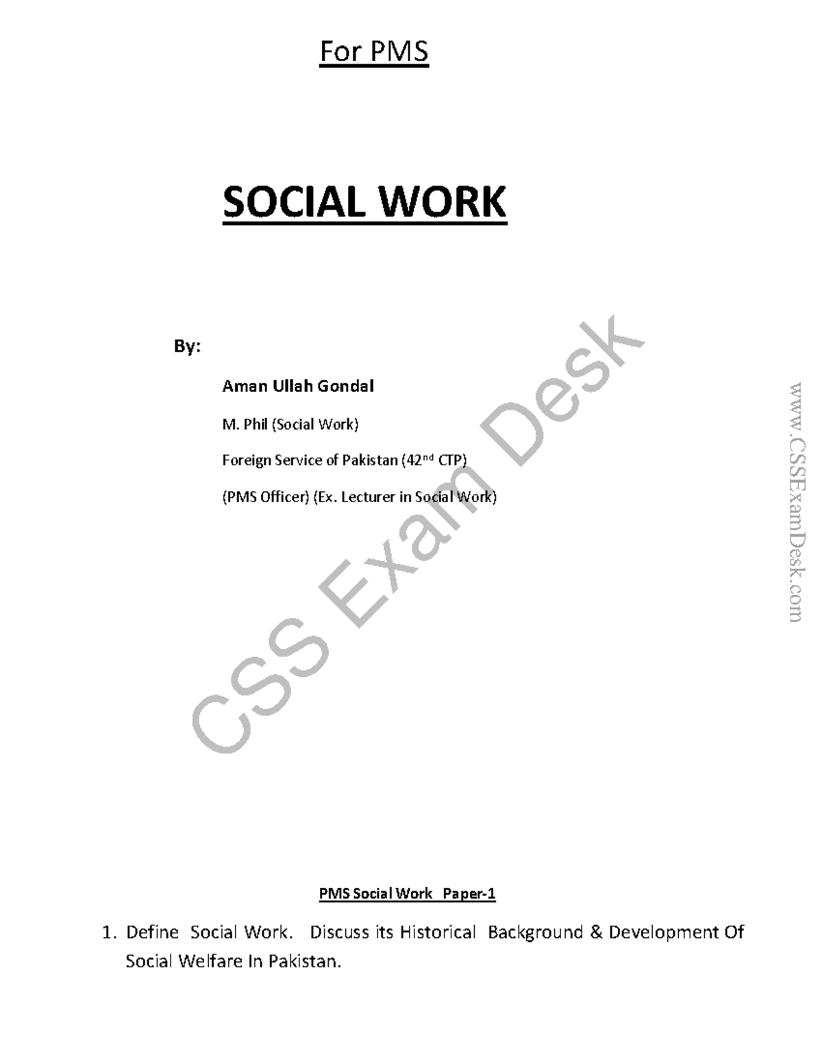 PMS Social Work Notes by Aman Ullah Gondal - CSS 2012 Exam Preparation ...