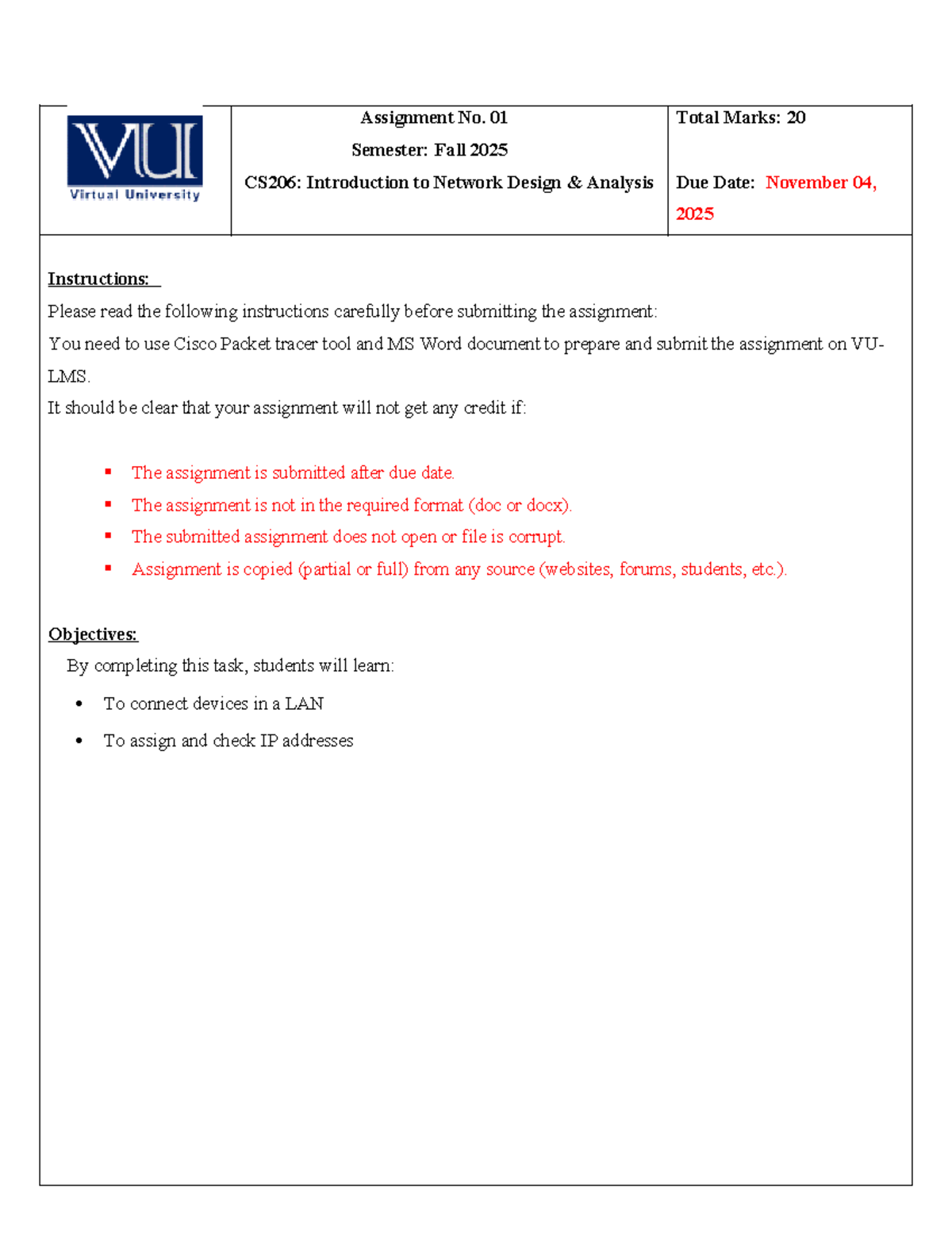 CS206: Assignment 01 - Network Design Analysis Instructions ...