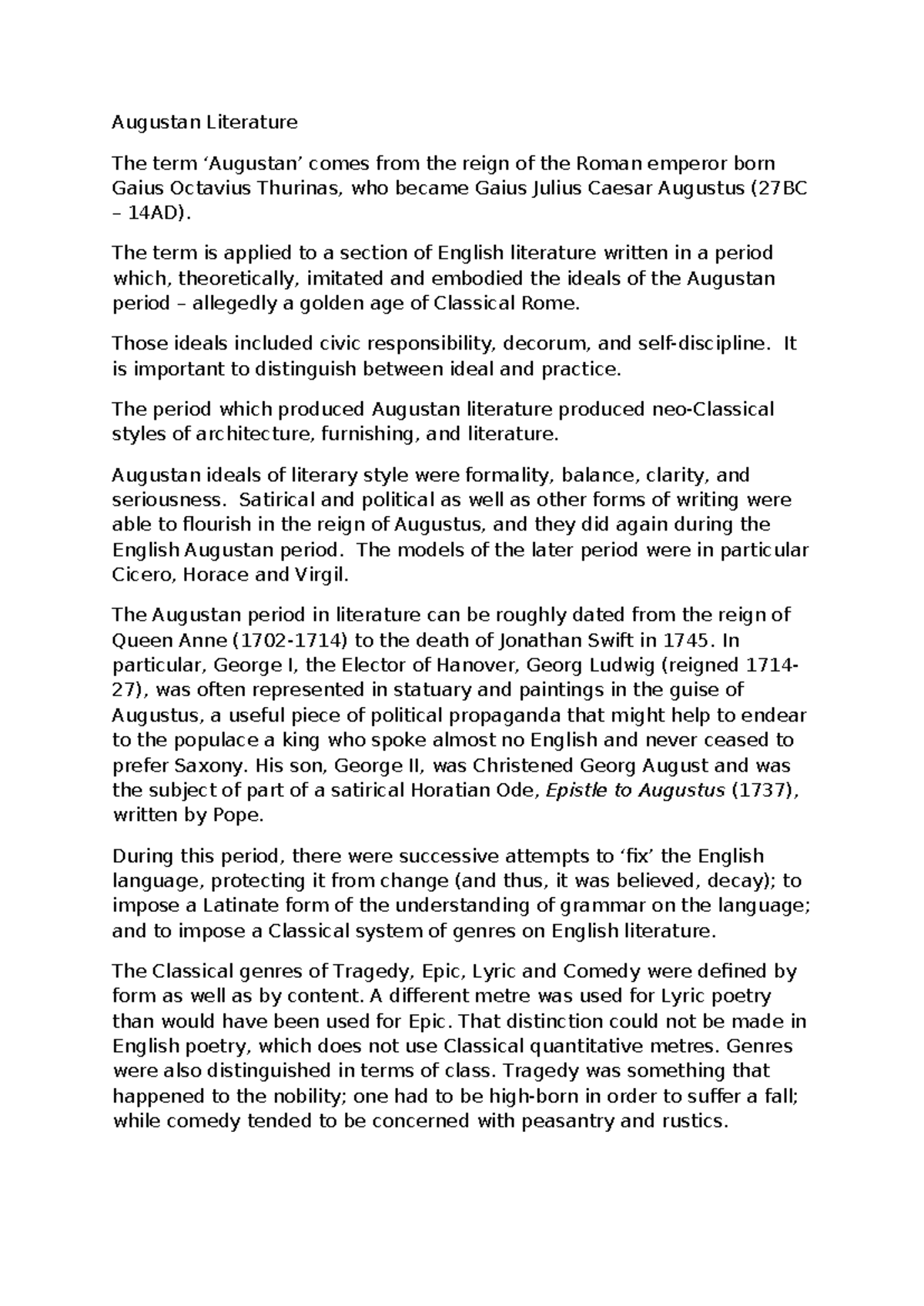 Augustan Literature: An Exploration of the Classical Influence in 1700s ...