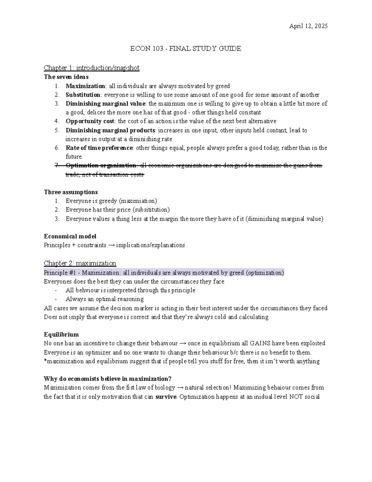 ECON 103 final study guide: key concepts and principles explained - Studocu