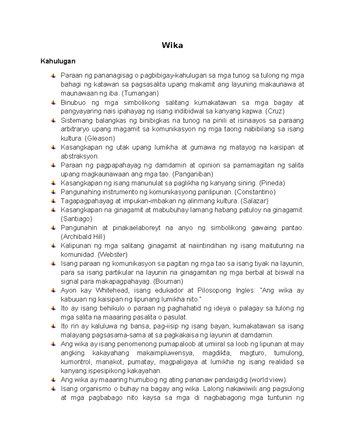 ANO ANG WIKA: Kahulugan at Paraan ng Pagsasalita - Studocu