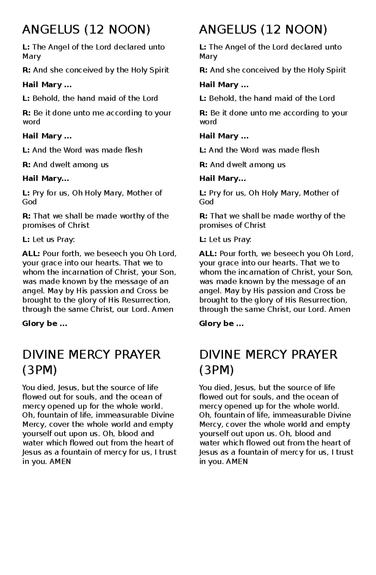 Angelus & Divine Mercy Prayers - A Spiritual Guide - Studocu