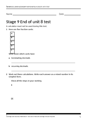 Unit 7 End-of-unit test copy - Name Date Stage 9 End of unit 7 test 1 ...