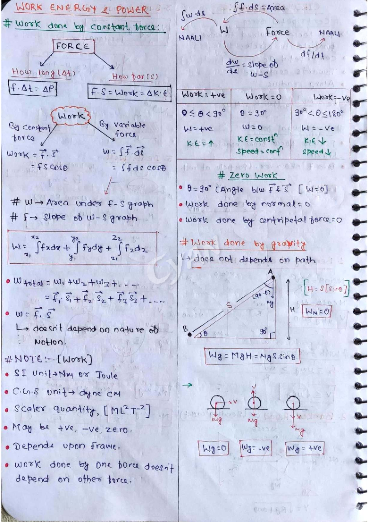 Work, Power & Energy: Short Notes for Physics 101 - Studocu