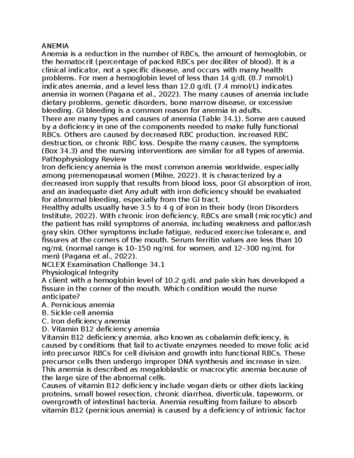 Anemia Study Guide: Understanding Types, Causes, and Management - Studocu