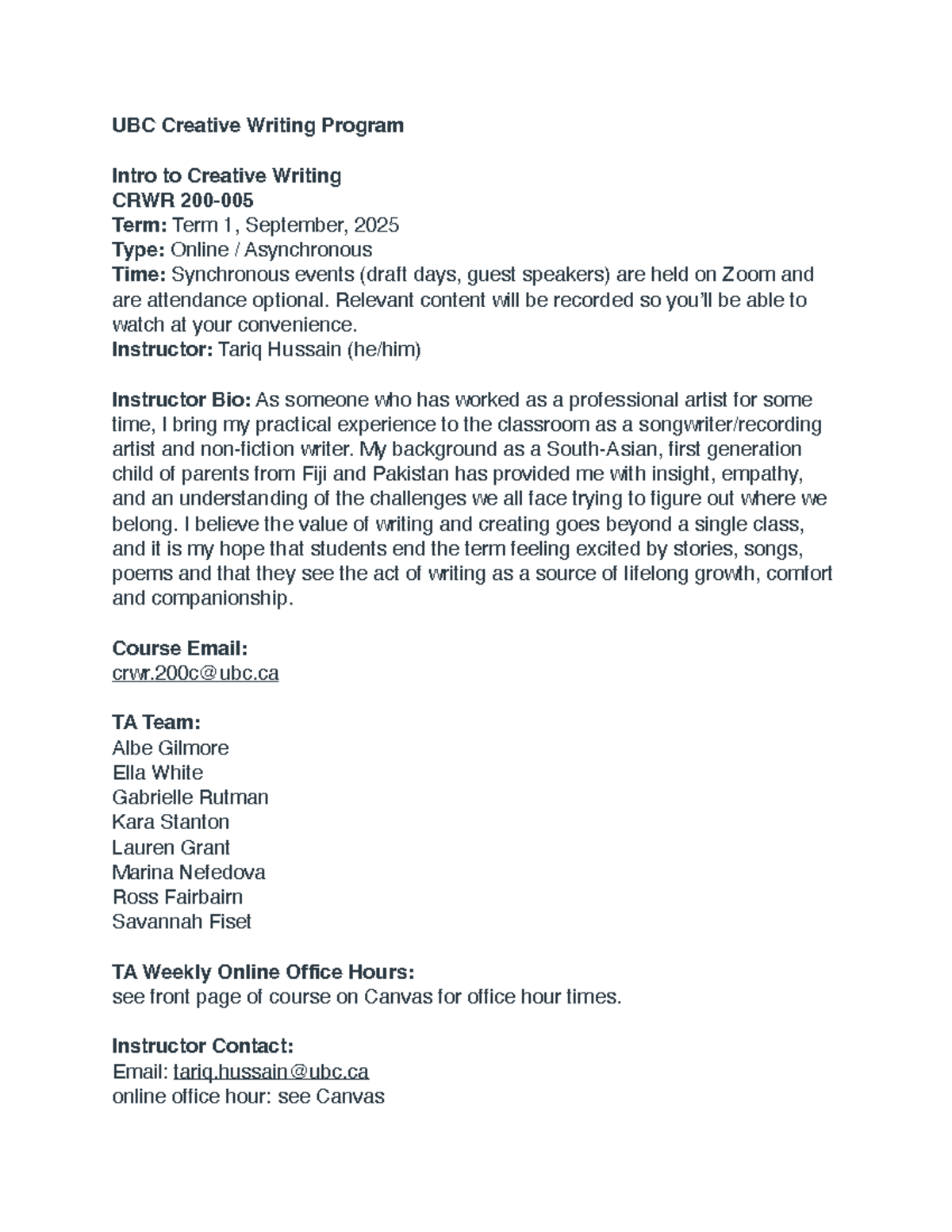 CRWR 200-005 T1: Intro to Creative Writing Syllabus (Sept 2025) - Studocu