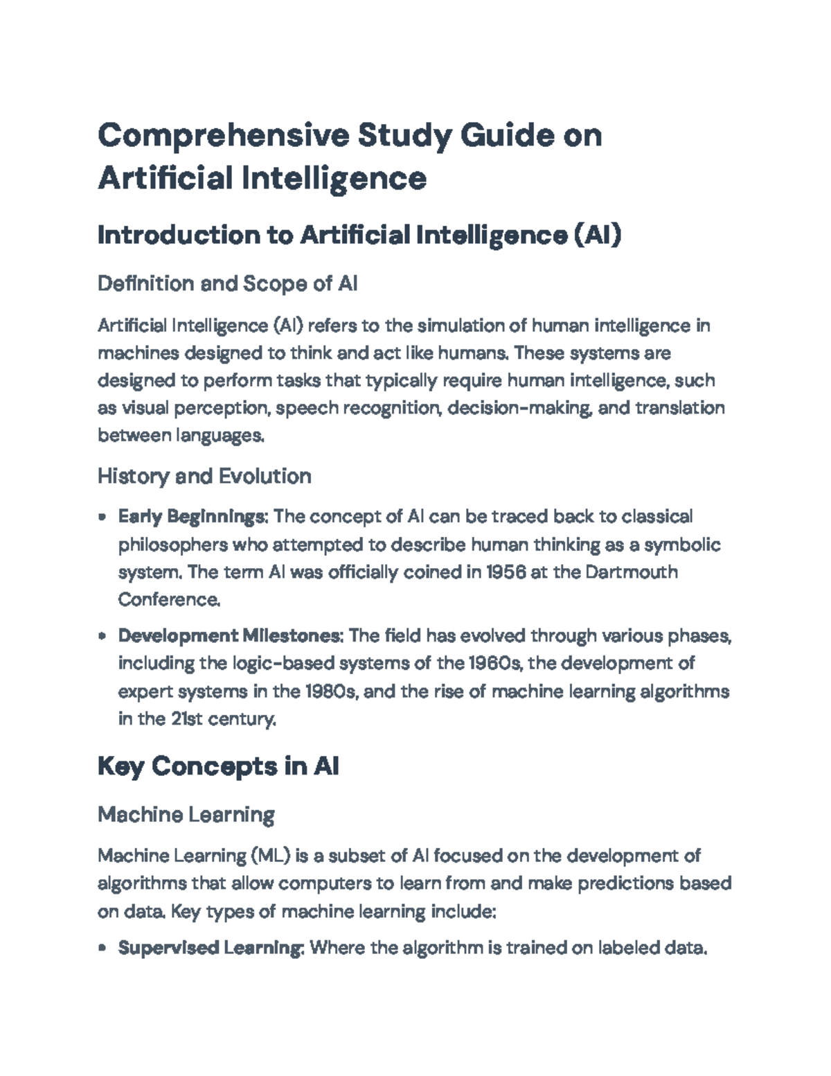 Comprehensive AI Study Guide: Concepts, Applications & Future Trends ...