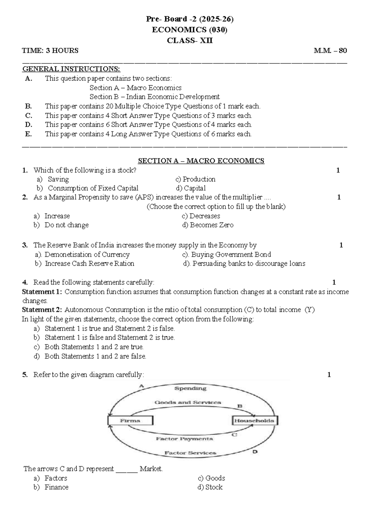 Eco Pre Board 2 - Paper (030) XII: Macro & Indian Economic Development ...