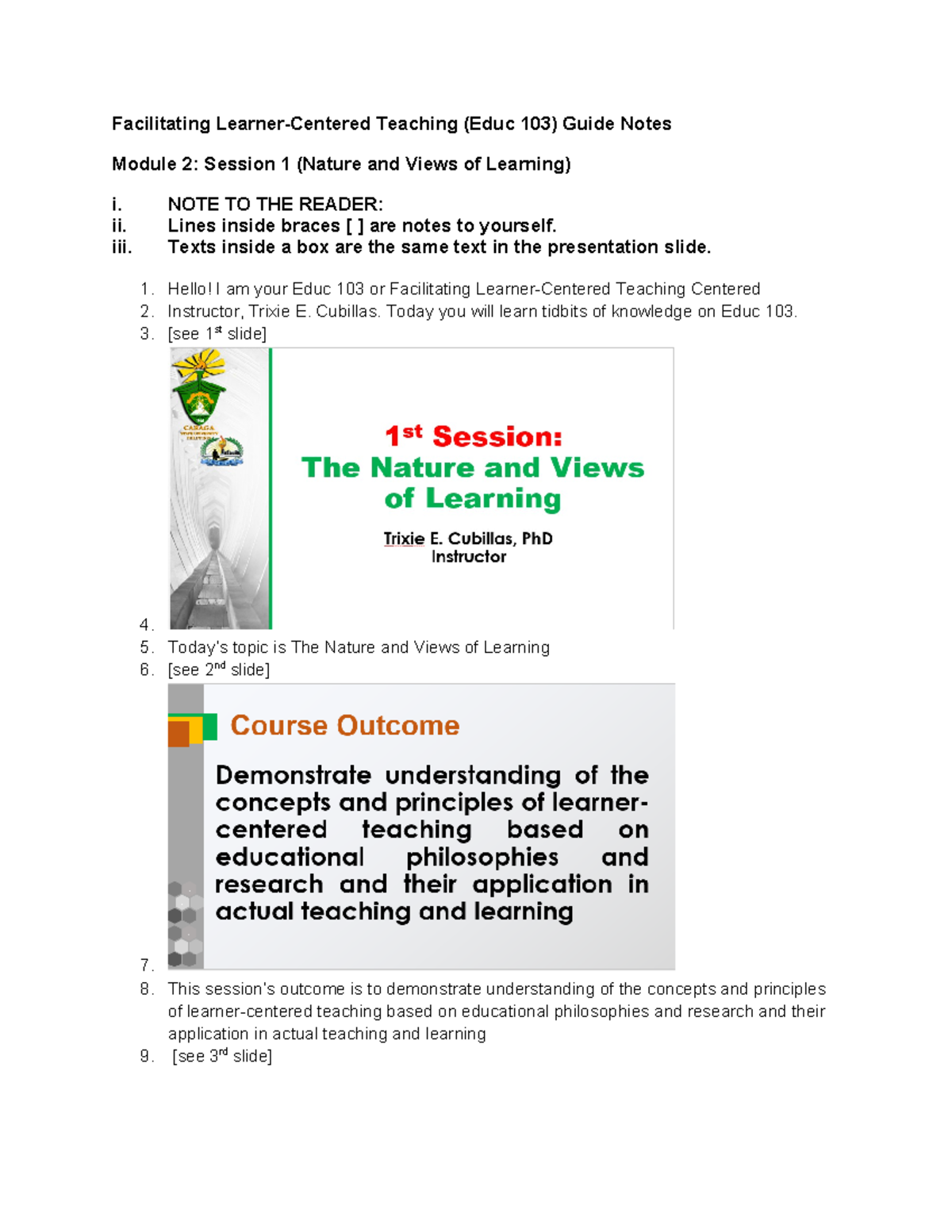 Facilitating Learner-Centered Teaching (Educ 103) Module 2: Learning Theories - Studocu