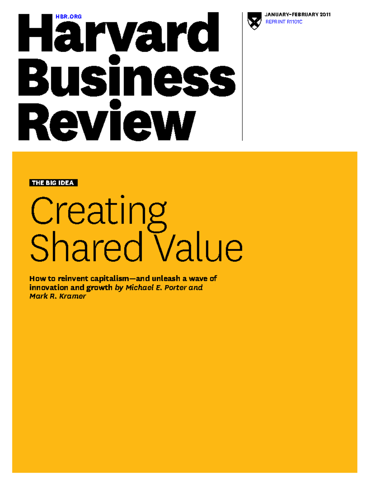 HBR-Shared-value - HBR JanuaRy–FeBRuaRy 2011 reprint r1101C The Big ...