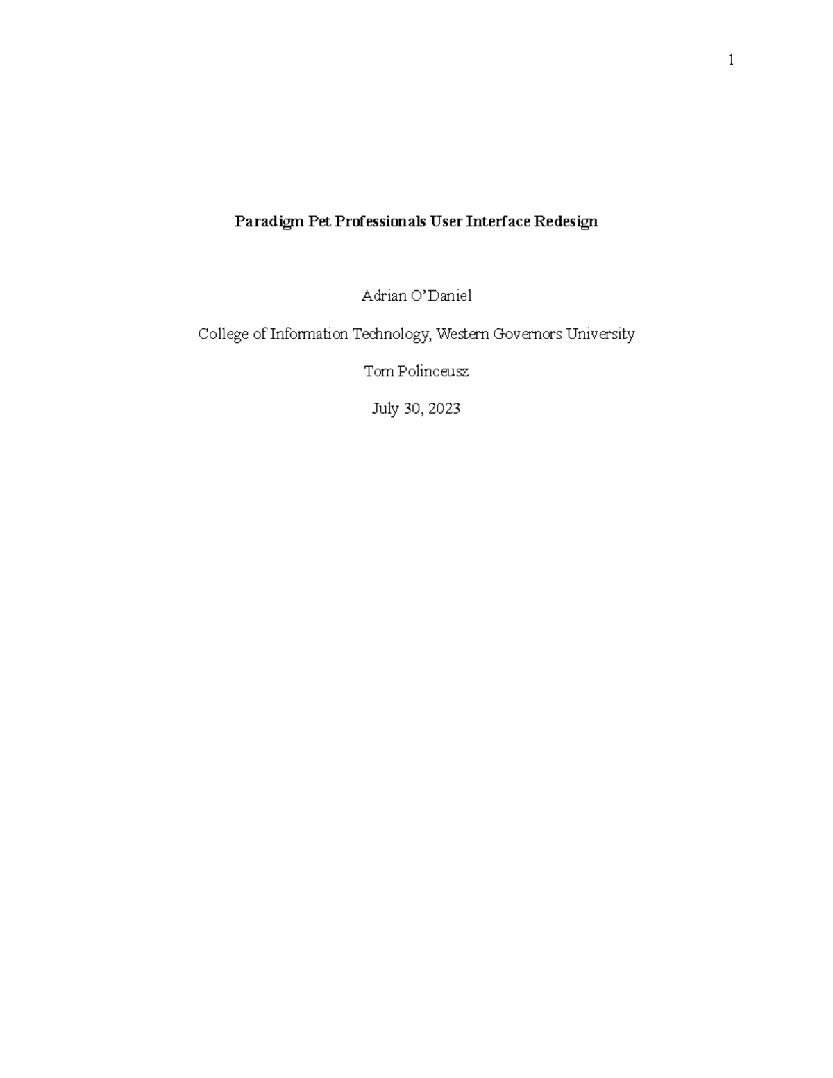 C773 Paradigm Pet Professionals UI Redesign Task 1 Report - Studocu