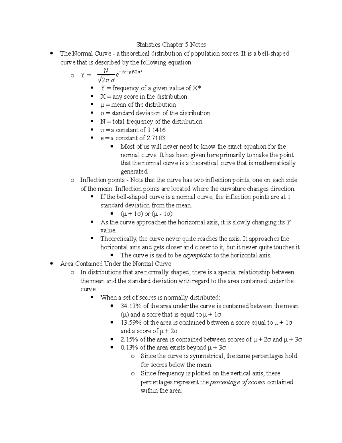 Statistics Chapter 5 Notes - Statistics Chapter 5 Notes The Normal ...