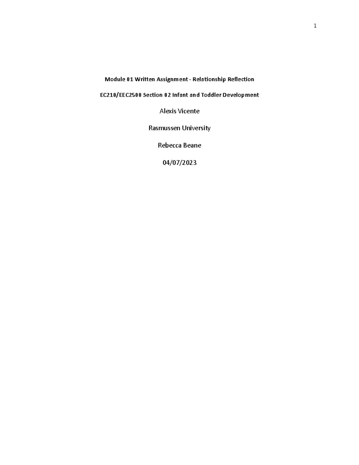 EC210/EEC2500 Module 01 Written Assignment - Relationship Reflection - Studocu