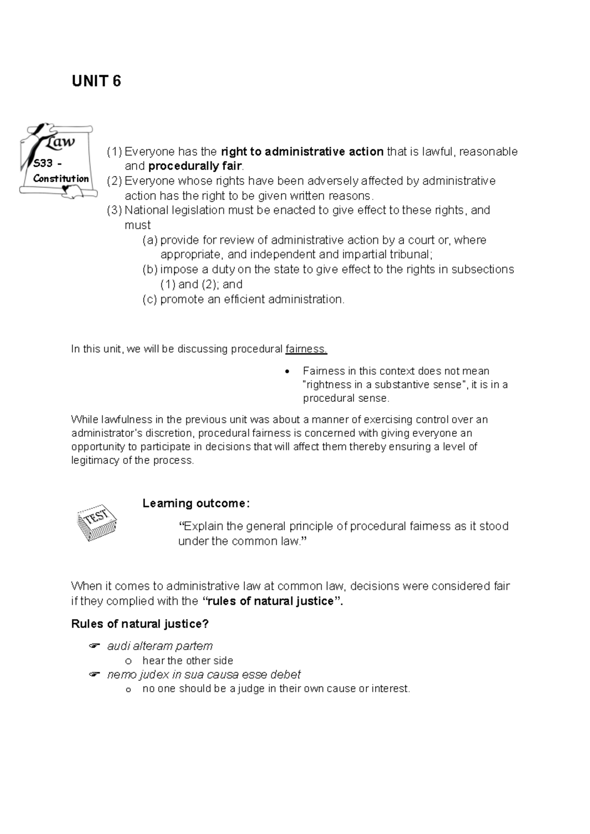 UNIT 6 - UNIT 6 (1) Everyone has the right to administrative action ...