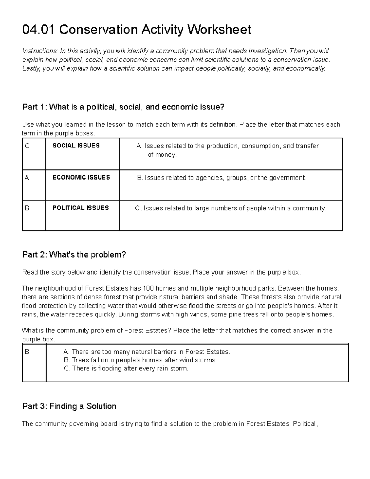04 Conservation Activity Worksheet: Analyzing Community Issues and ...