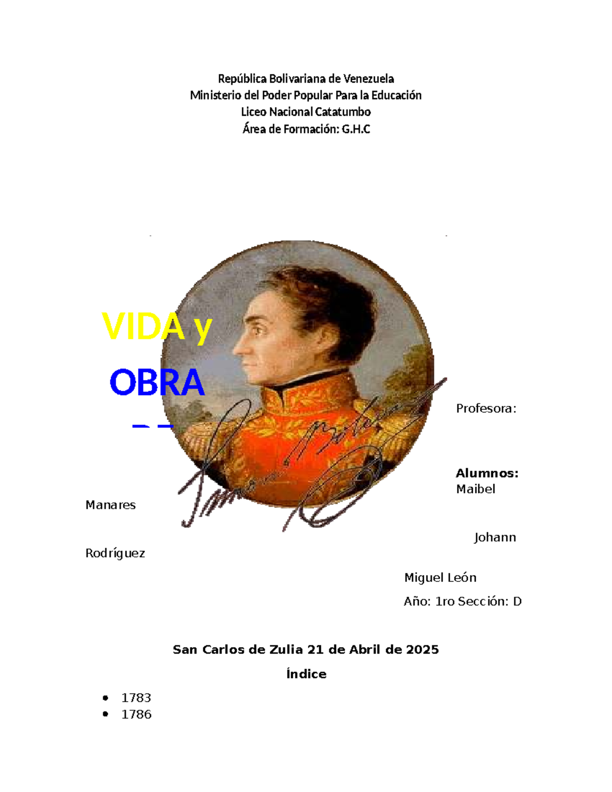Vida y Obra de Simón Bolívar - G.H.C 1ro D - Studocu