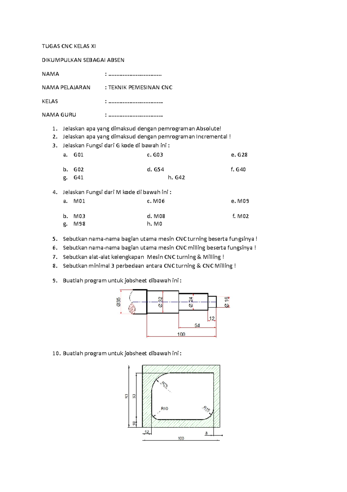 Tugas CNC Kelas XI - Teknik Pemesinan CNC dan Pemrograman G/M Kode ...