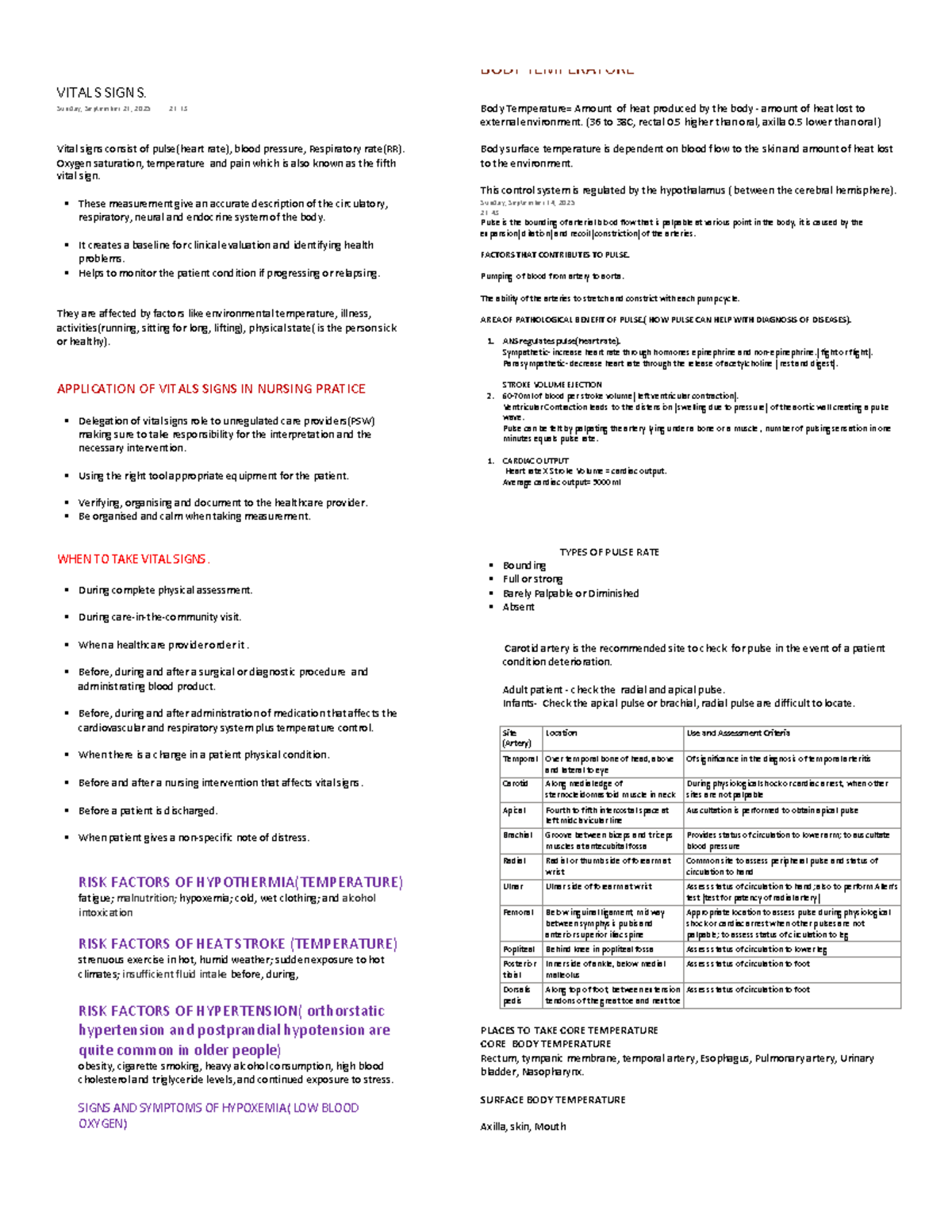 Vital Signs: Understanding Body Temperature and Pulse Assessment - Studocu