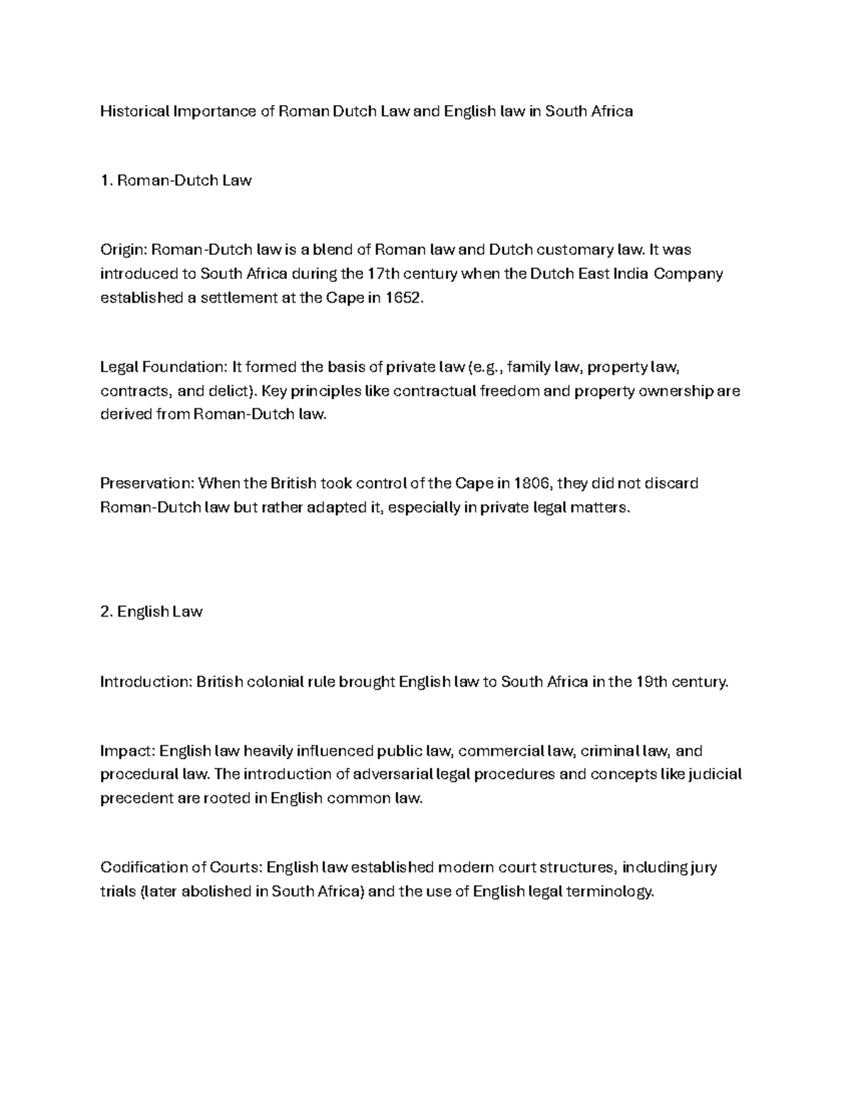 Historical Significance of Roman-Dutch & English Law in SA Legal System ...