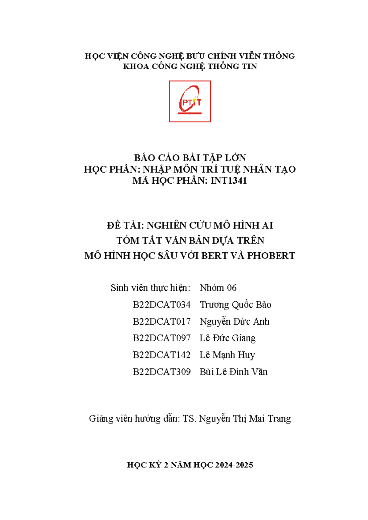 BÁO CÁO BÀI TẬP LỚN INT1341: NGHIÊN CỨU AI TÓM TẮT VĂN BẢN VỚI BERT ...