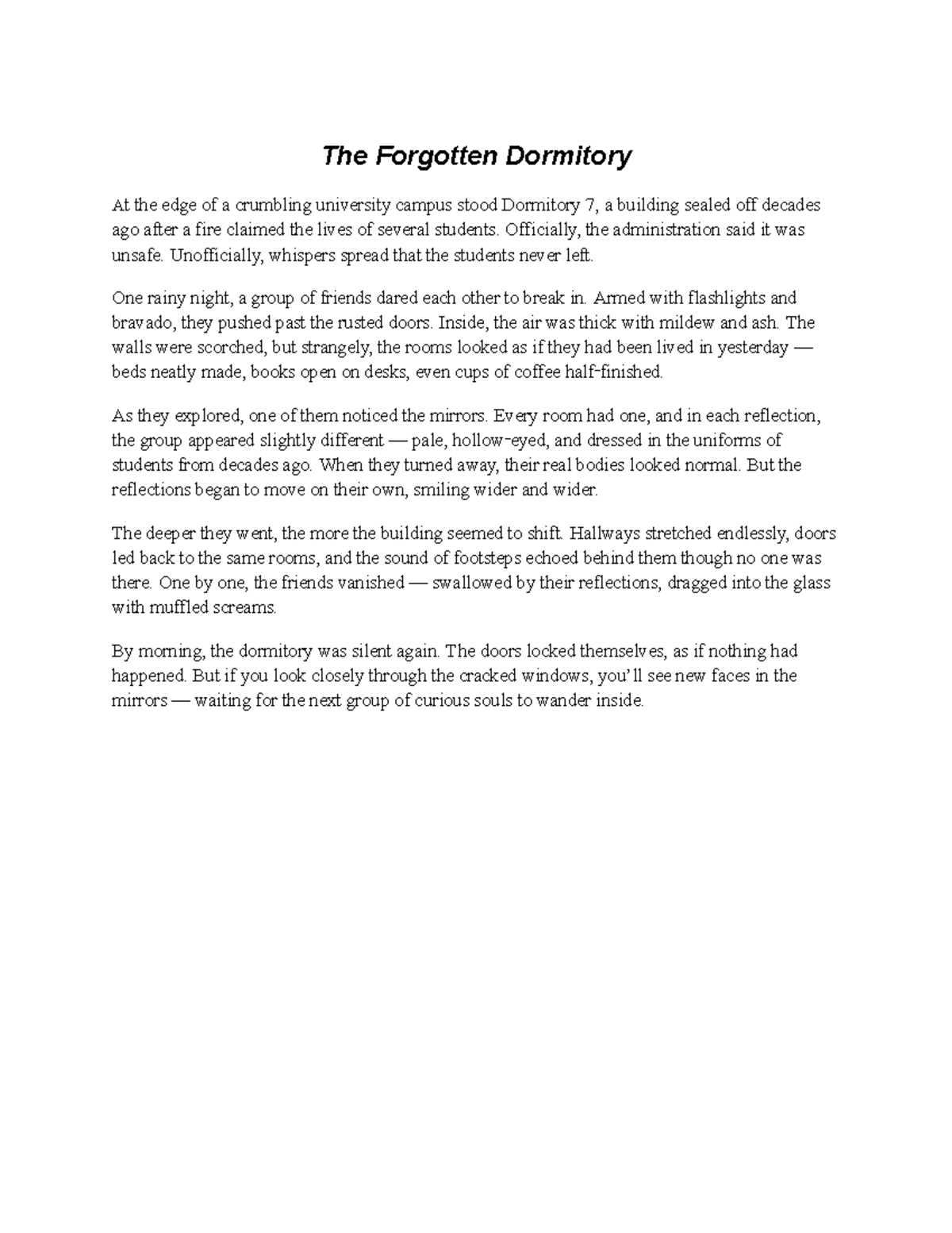 The Haunting of Dormitory 7: A Chilling Tale - Studocu