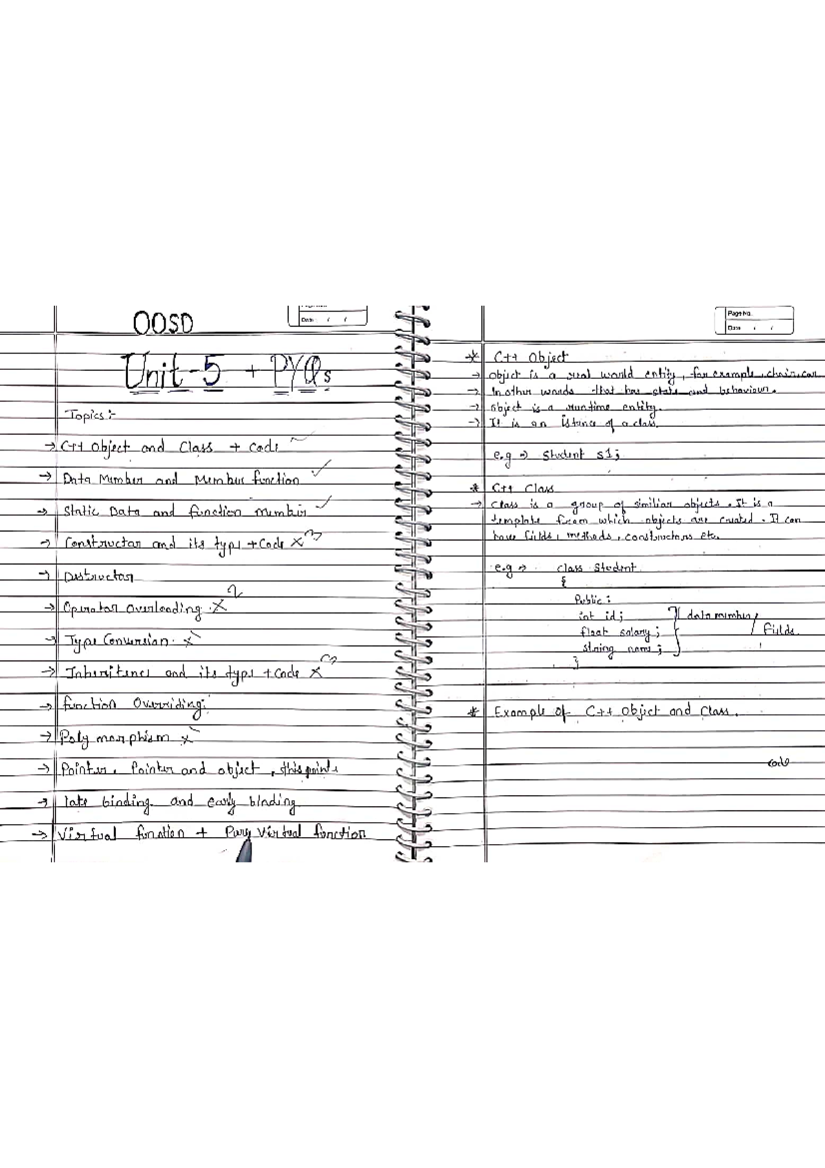 OOPS Concepts Overview (Unit-5) - Studocu