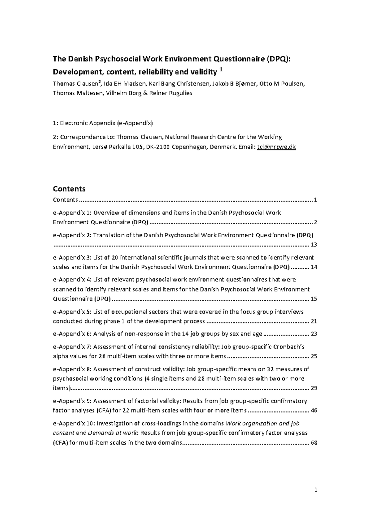 Clausen e-appendix - nice one - The Danish Psychosocial Work ...