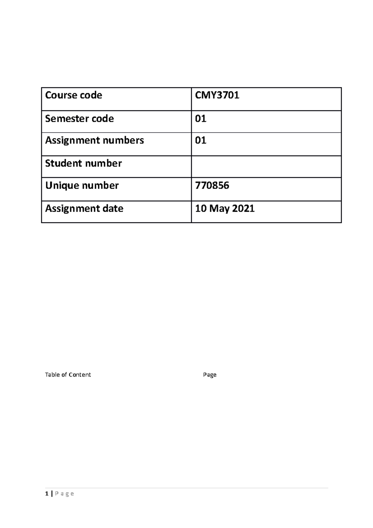 Cmy3701 assignment 1 2021 final - Course code CMY Semester code 01 ...