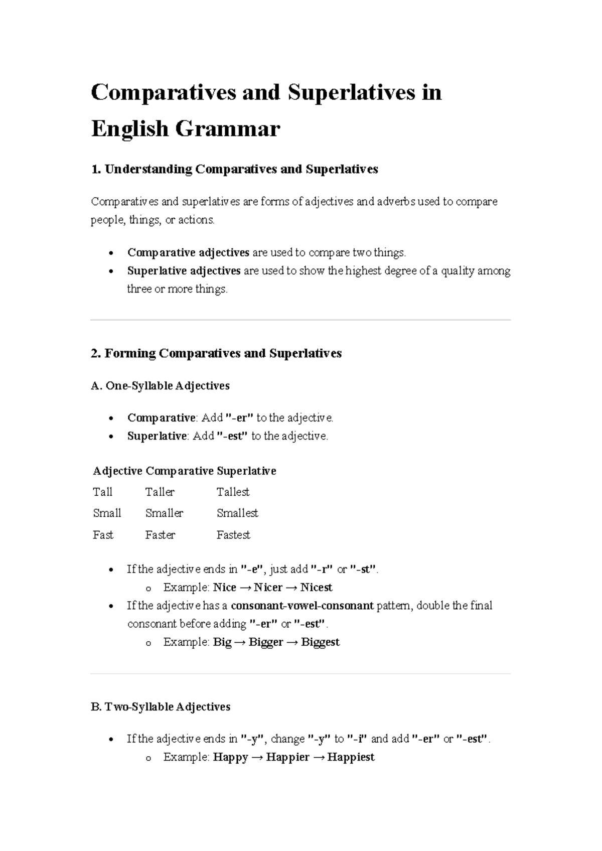 Comparatives and Superlatives: An English Grammar Revision Guide - Studocu