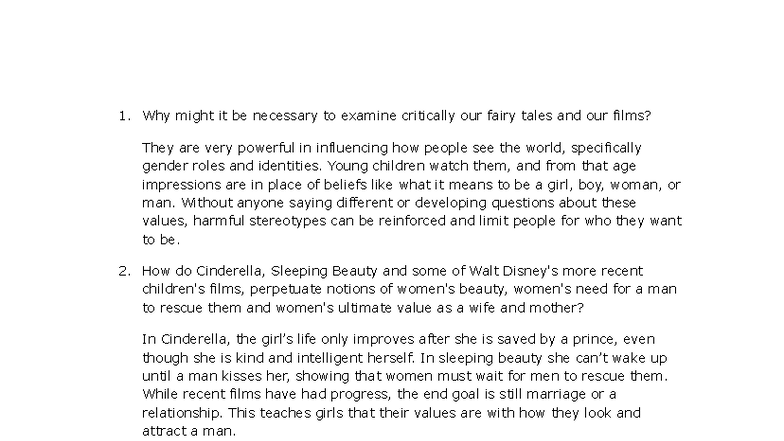 Critical Examination of Gender Roles in Fairy Tales & Films - Chat Room ...