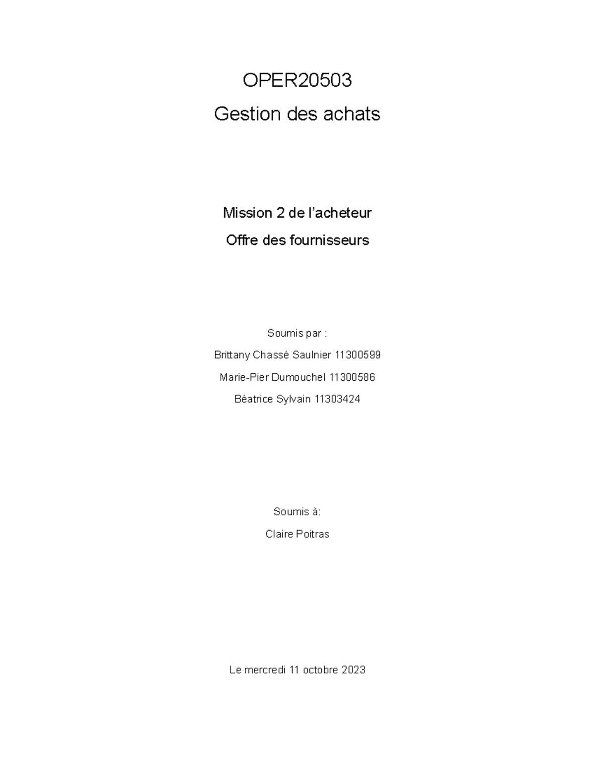 Gestion des Achats : Mission 2 en Équipe - Étude des Offres 11300599 ...