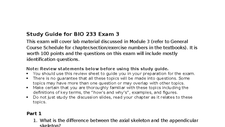 BIO 233 Exam 3 Study Guide: Lab Material & Key Topics - Studocu