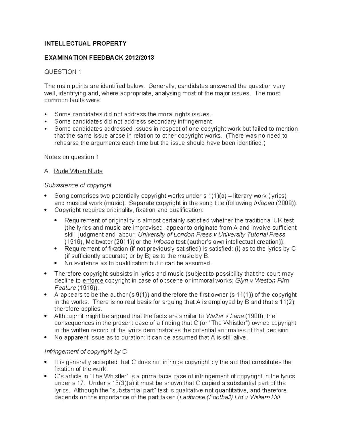 IP Examination Feedback: Key Insights & Common Errors (Jan 2013) - Studocu