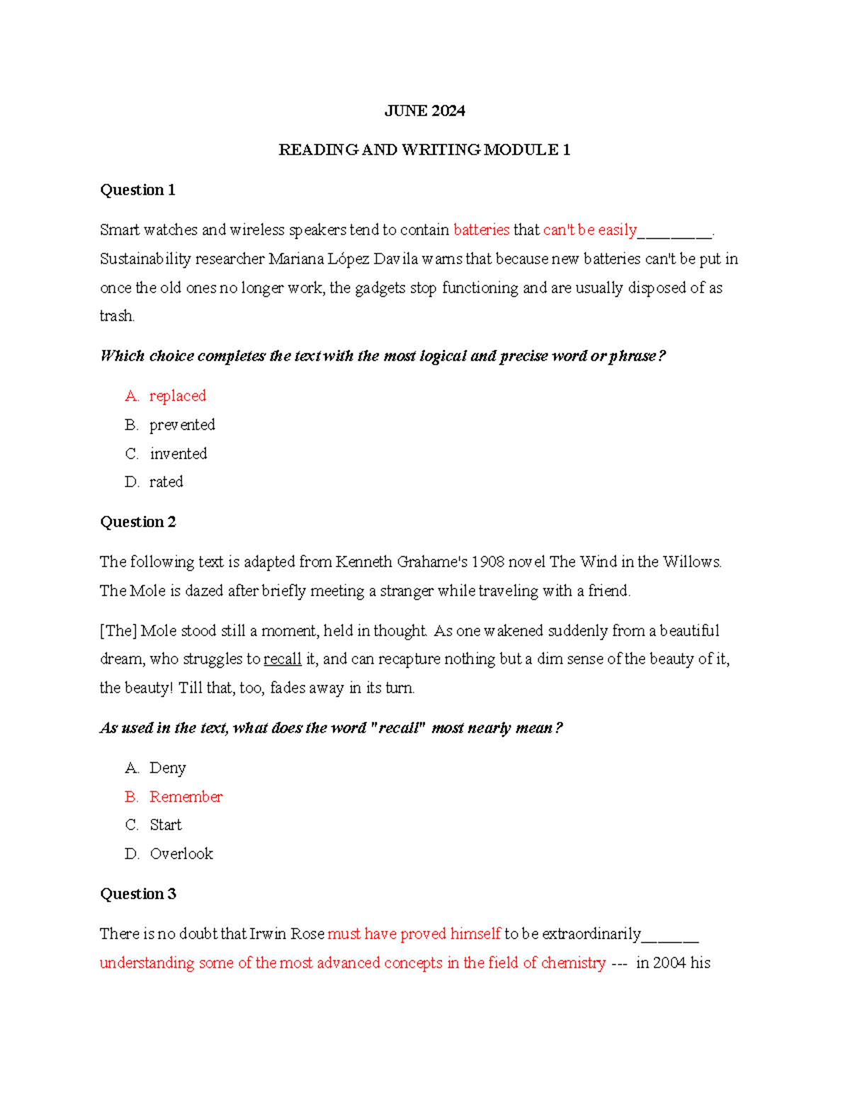 REAL TEST 1 - SAT READING AND WRITING MODULE 1 Questions and Answers ...