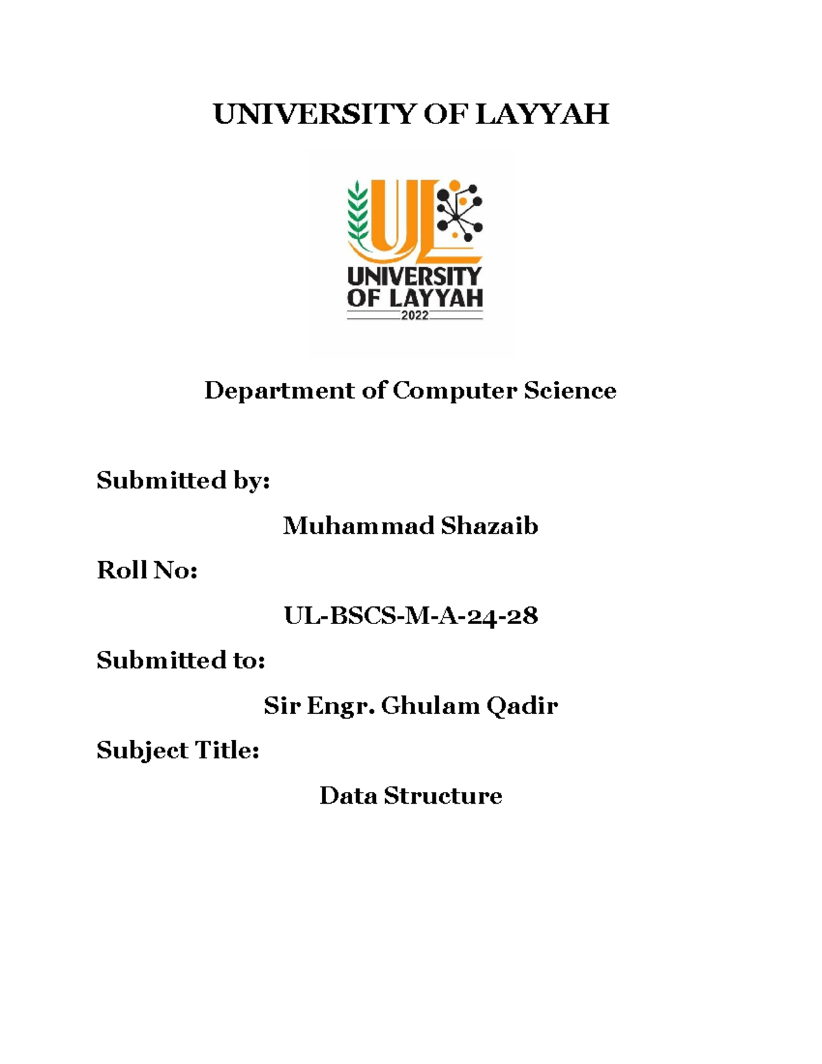 Data Structure Lecture 1 - University of Layyah - Studocu