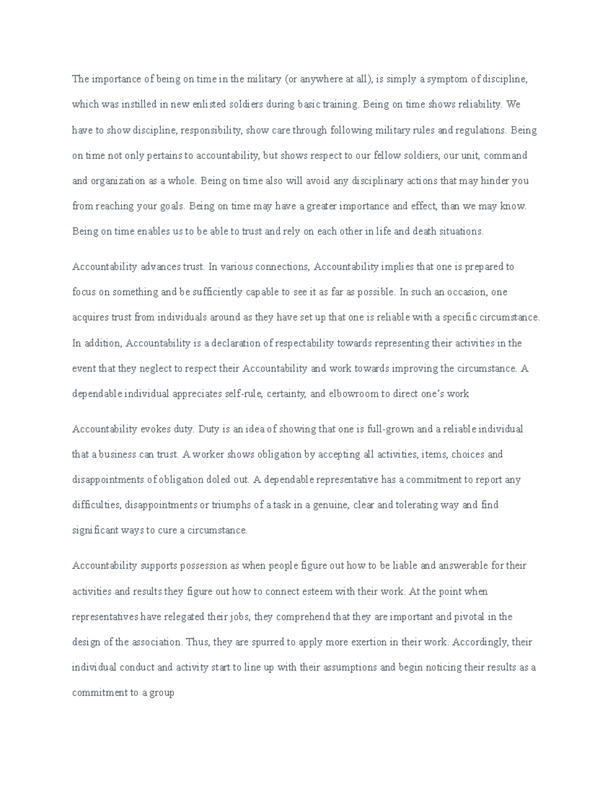 Essay Notes on Accountability and Being on Time in the Military - Studocu