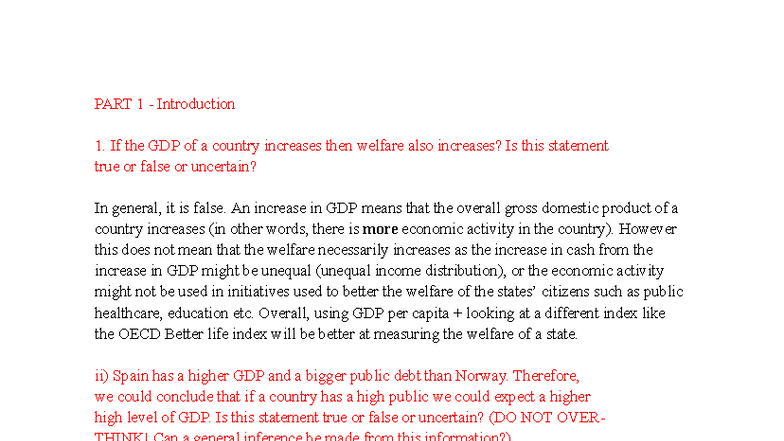 Economics Problem Set 1: GDP, Welfare, and Inequality Analysis - Studocu