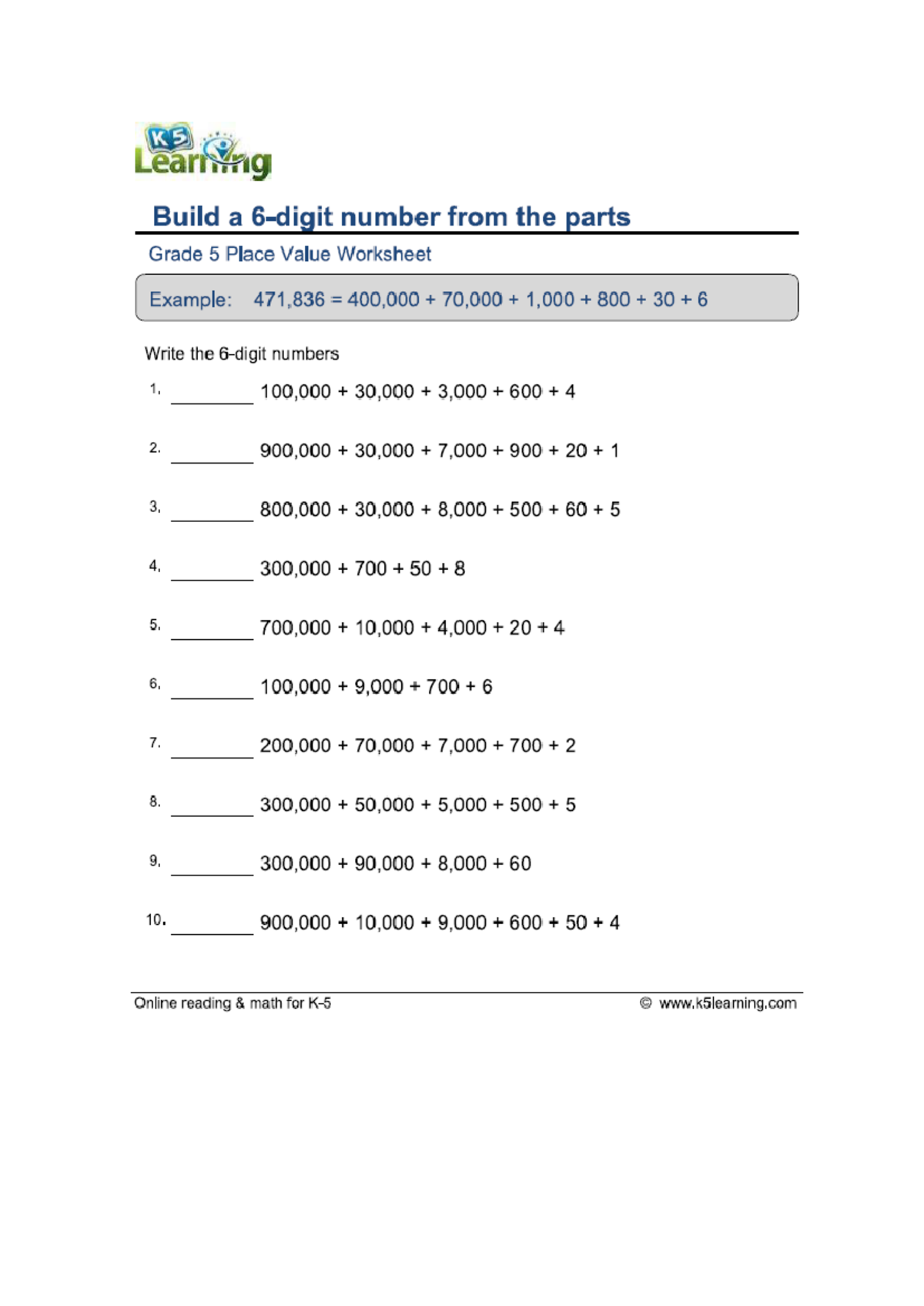 Grade 5 Place Value Worksheet - Week 4 Homework - Studocu