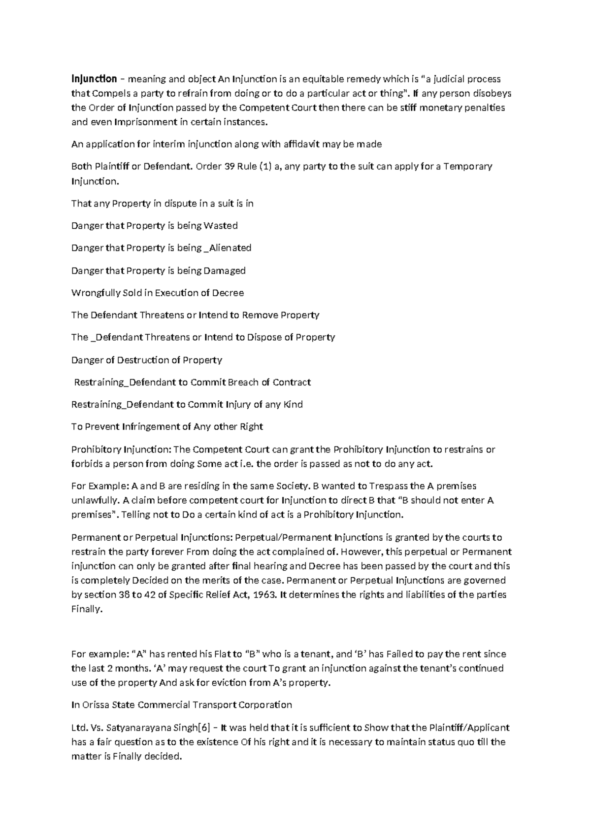 Injunctions Under CPC: Meaning, Types, and Legal Implications - Studocu