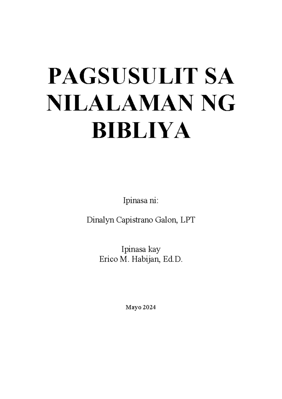 Pagsusulit sa Nilalaman ng Bibliya (PAGSUSULIT 2024) - Studocu