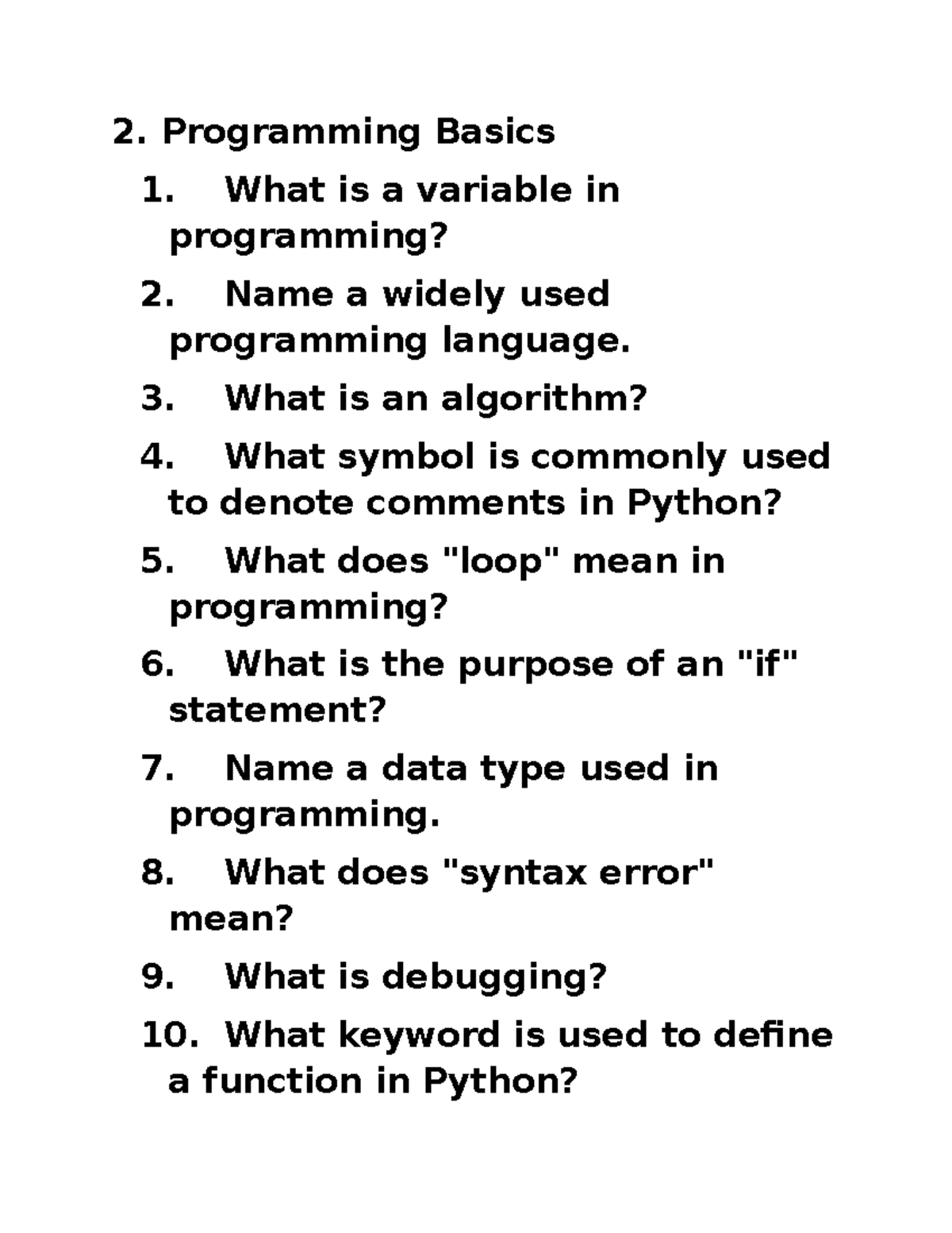 2 - CSS - Programming Basics What is a variable in programming? Name a ...