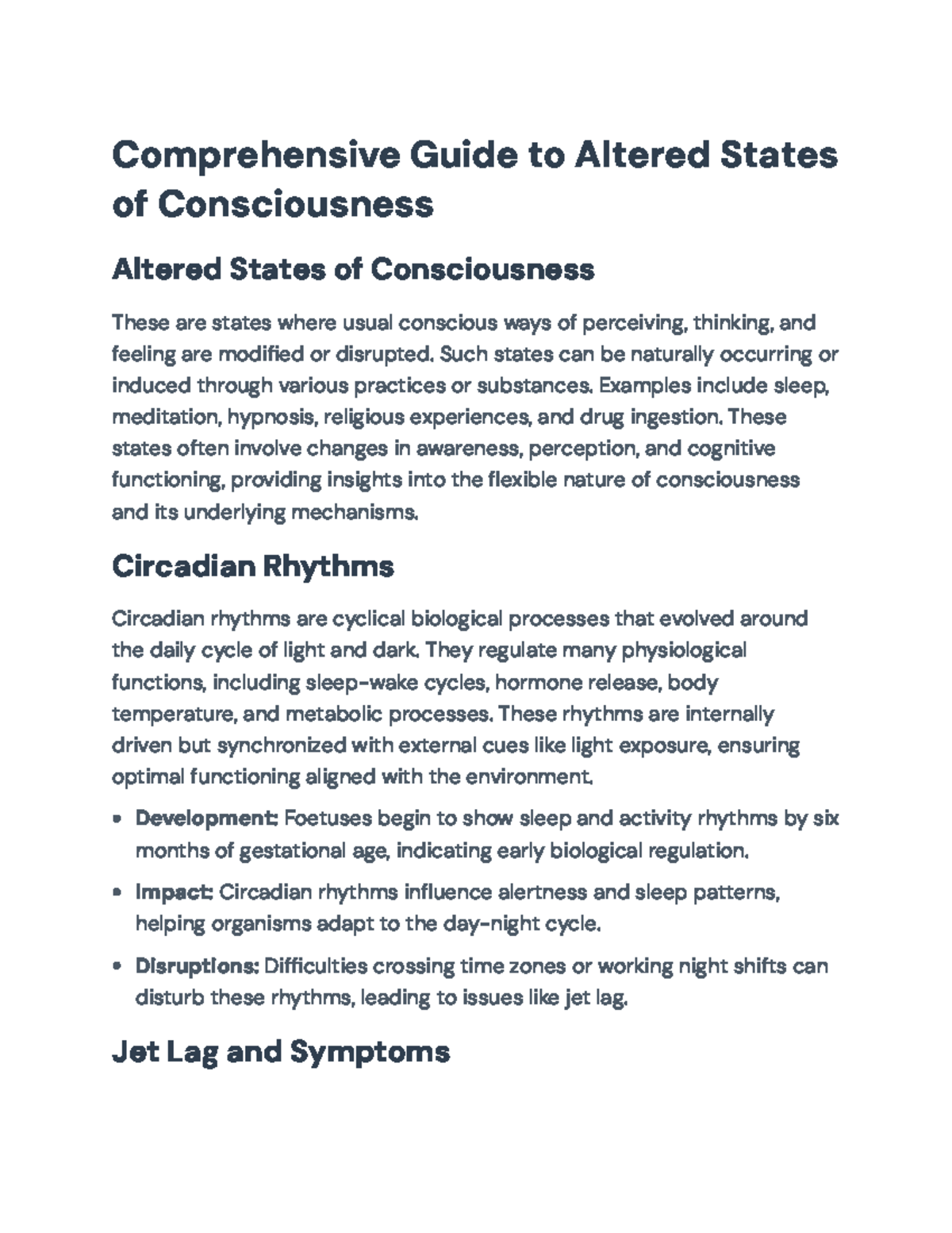 Comprehensive Overview of Sleep & Altered States of Consciousness - Studocu
