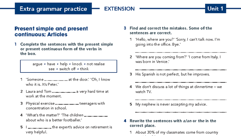 B1 Grammar Practice: Present Simple & Continuous Exercises - Studocu