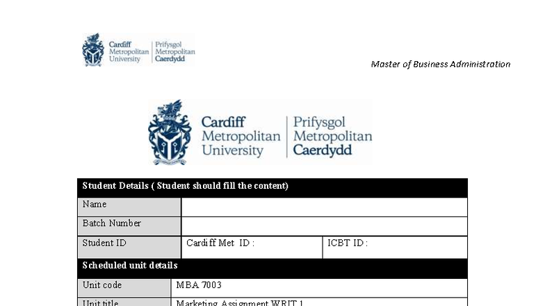 MBA 7003 Marketing Assignment 1: Case Study Guidelines and Requirements - Studocu