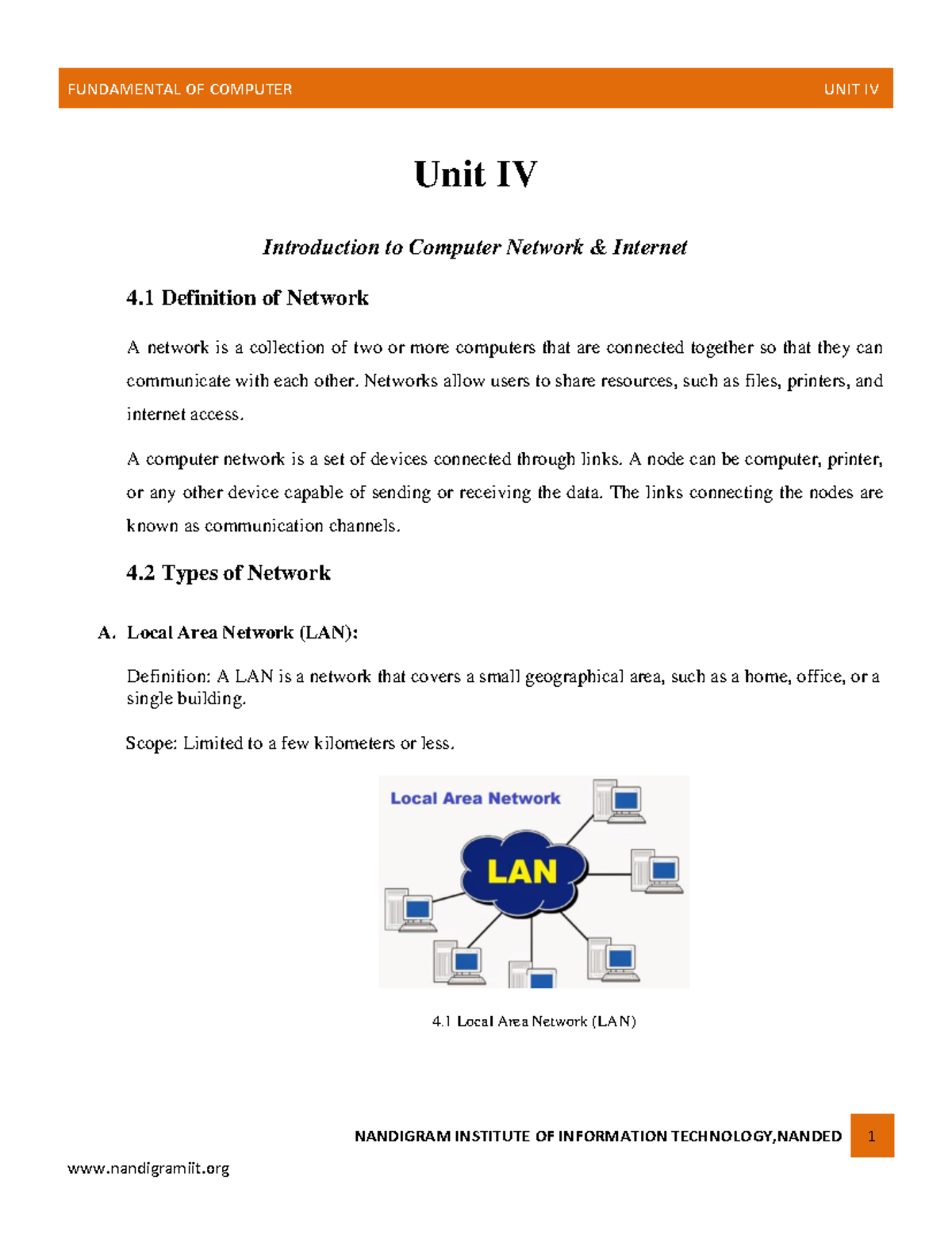 Introduction to Computer Networks & Internet - Unit IV Overview - Studocu